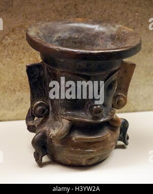 Pottery vessel representing the Storm God of the Aztecs, known as ...