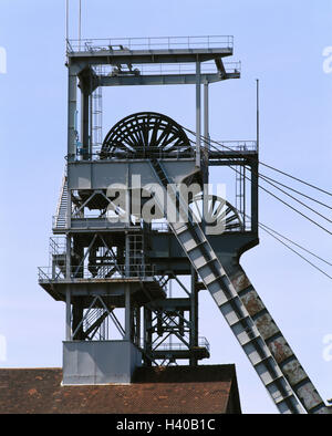 Germany, Saarland, borer brook, coal mine, hoist frame, Europe, mine ...