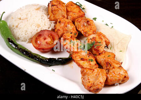 Turkish Chicken Shish Kebab with Rice (Pilav or Pilaf) Potatoes and ...