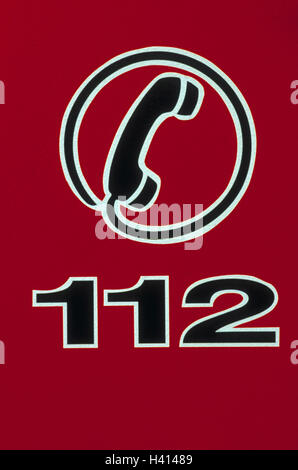 Emergency call 112 sign for the fire brigade on an ambulance, Germany ...