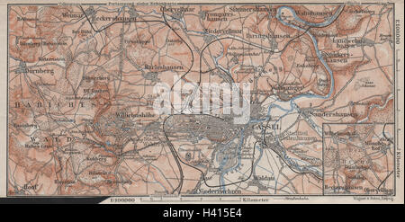 KASSEL CASSEL & environs/umgebung. Hessen. Germany karte 1904 old ...