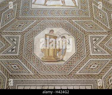 Germany, Saarland, Obermosel, Nennig, Roman floor mosaic, detail ...