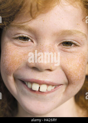 Child, girls, freckles, rehaired, smiles, cheerfully, portrait, 6-10 ...