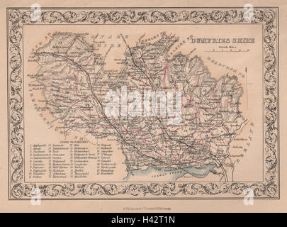 Decorative antique county map of Dumfriesshire, Scotland. FULLARTON ...