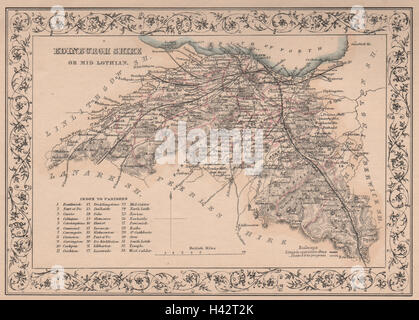 MIDLOTHIAN: "Edinburgh Shire" county map with parishes. Scotland ...