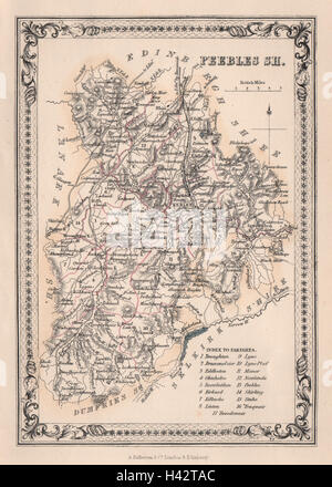 Decorative antique county map of Peeblesshire, Scotland. FULLARTON 1866 ...