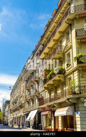 Street with residential buildings in Geneva, Switzerland Stock Photo ...