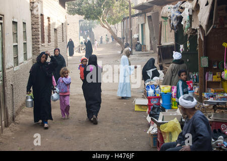 Egypt, street scene in the Coptic village Garagos to the north Luxor ...