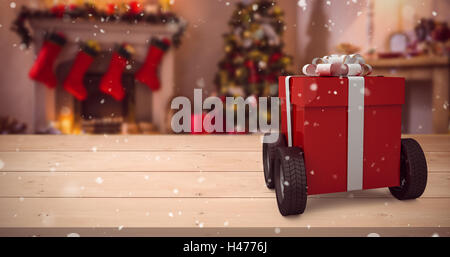 Digital composite image of illuminated lamp post by closed gate at ...