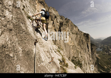 Mountaineers, cliff face, climbing steep path, rock, cliff face ...