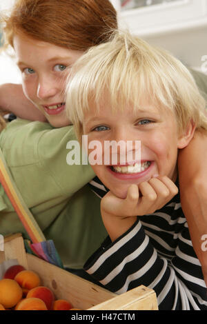 Children, cuisine, happy, smile, apricots Stock Photo - Alamy