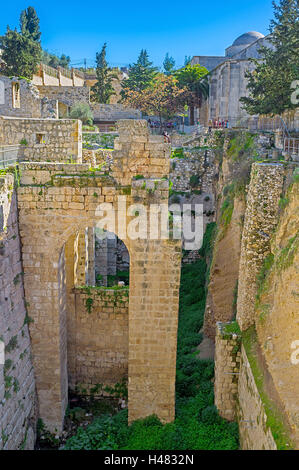 The ruins of the Pool of Bethesda in the Muslim Quarter of the Old City ...
