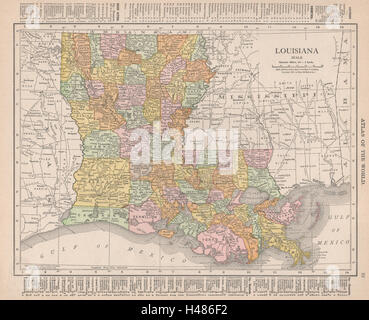 Louisiana state map showing parishes. RAND MCNALLY 1906 old antique ...