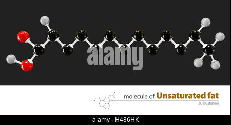 3d Illustration of Unsaturated fat Molecule isolated white background ...
