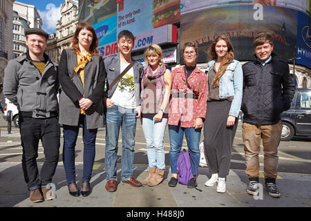 An LED advertising sign at Piccadilly Circus displays interpretations ...
