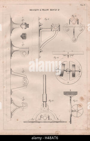 VICTORIAN ENGINEERING DRAWING Brackets & pillow blocks &c. (1) 1847 old ...