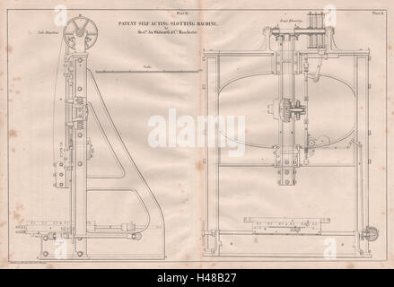 19C ENGINEERING DRAWING Whitworth self-acting slotting machine ...