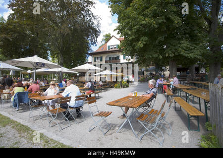 "Alpenblick" beer garden at Staffelsee Lake, near Uffing, Upper Bavaria ...