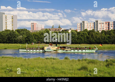 Germany, Saxony, Dresden, the Elbe, steamboat, riverside, person, river ...