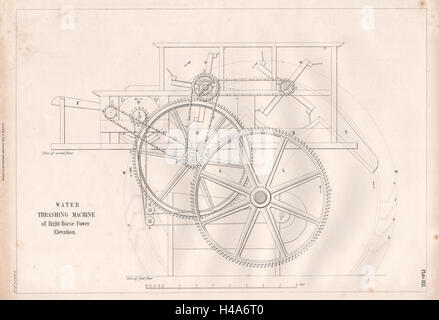 VICTORIAN ENGINEERING DRAWING 8hp Water thrashing machine, elevation ...