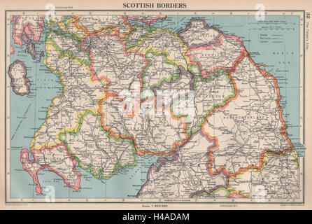 SCOTTISH BORDERS. Scotland south. BARTHOLOMEW 1952 old vintage map plan ...