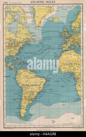 ATLANTIC OCEAN. Shows main air & shipping routes, drift/pack ice limits ...