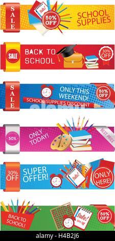 Sale school supplies promotion advertise poster Vector. Line art ...