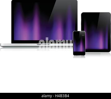 Set of electronic devices (smartphone, tablet, laptop and desktop ...