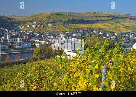 Remich, Grand Duchy of Luxembourg, Europe. Bacchus statue on Moselle ...