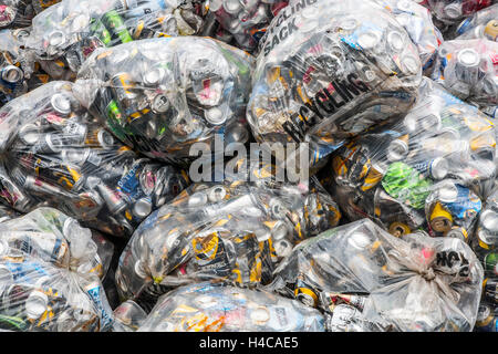 Baled recycled, bagged, recycling refuse, trash, crushed, metal ...