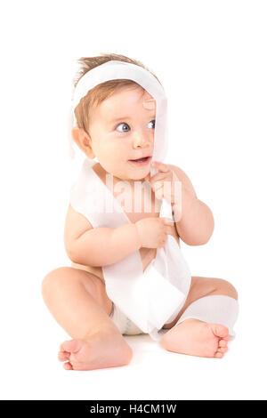 Cute baby boy playing with bandages in a first aid kit Stock Photo - Alamy