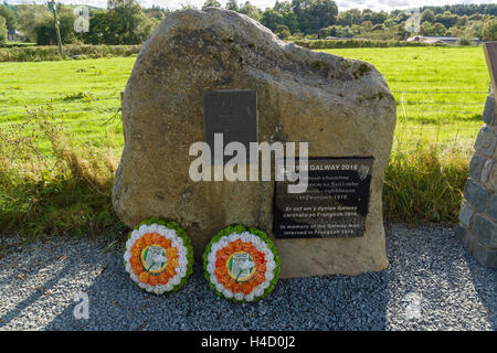 Memorial plaque and wreaths at the site of the former Irish internment ...