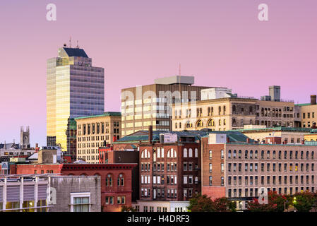 Aerial view of historic downtown Worcester with fall foliage in city of ...