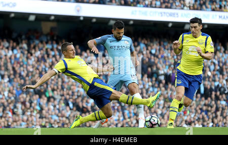 Everton's Phil Jagielka fouls Manchester City's David Silva for the ...