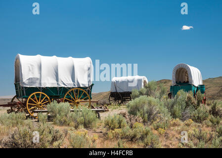 Covered wagons at Oregon Trail Interpretive Center. Near Baker City ...