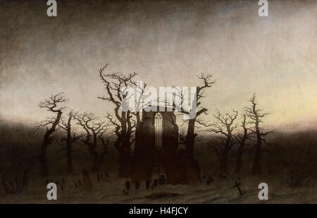 Painting 'Abbey among Oak Trees' by German Romantic landscape painter ...