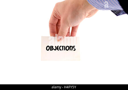 Objections text concept isolated over white background Stock Photo - Alamy