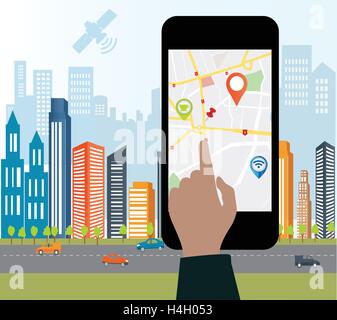 location pin icon in phone. gps phone. mobile location apps icon Stock ...