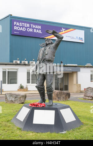 A statue of a fighter pilot at the Battle of Britain Memorial, Capel-le ...