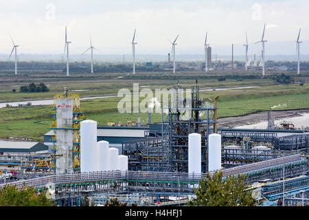 Ineos chemical plant at Weston Point, Runcorn, with the Frodsham wind ...