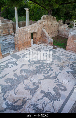Ostia Antica. Baths of Neptune. Mosaic of Neptune's Triumph depicting ...