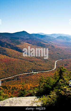 Franconia Notch with fall foliage aerial view including Profile Lake ...