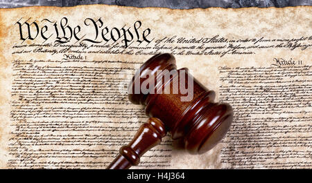Bill of rights, we the people with wooden gavel and American flag Stock ...