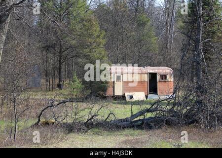 Abandoned trailer in the woods, in the rural Shenandoah Valley ...