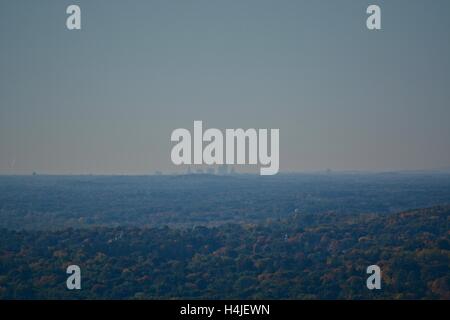 A view of the Hartford, Connecticut skyline among the fall foliage seen ...