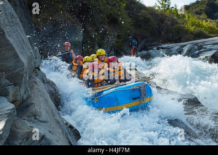 Raft on rapids coming out of Oxenbridge Tunnel, Shotover River ...
