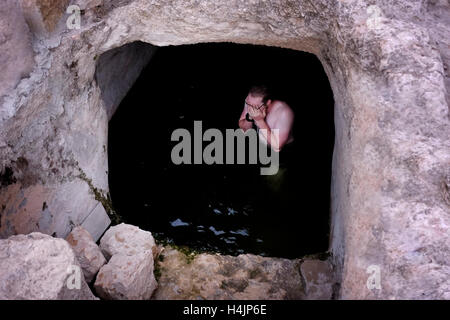 An Israeli religious bath inside an underground cistern in Mount Zion ...