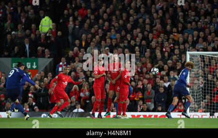Manchester United's Zlatan Ibrahimovic hits a shot towards goal Stock ...