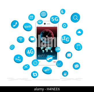 smartphone with speed meter and apps icon floating Stock Vector Image ...