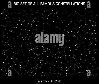 Big set of all famous constellations, modern astronomical signs of the ...